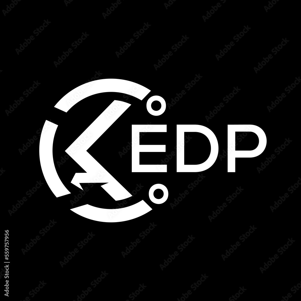 EDP letter logo. EDP white image on black background. EDP vector logo ...