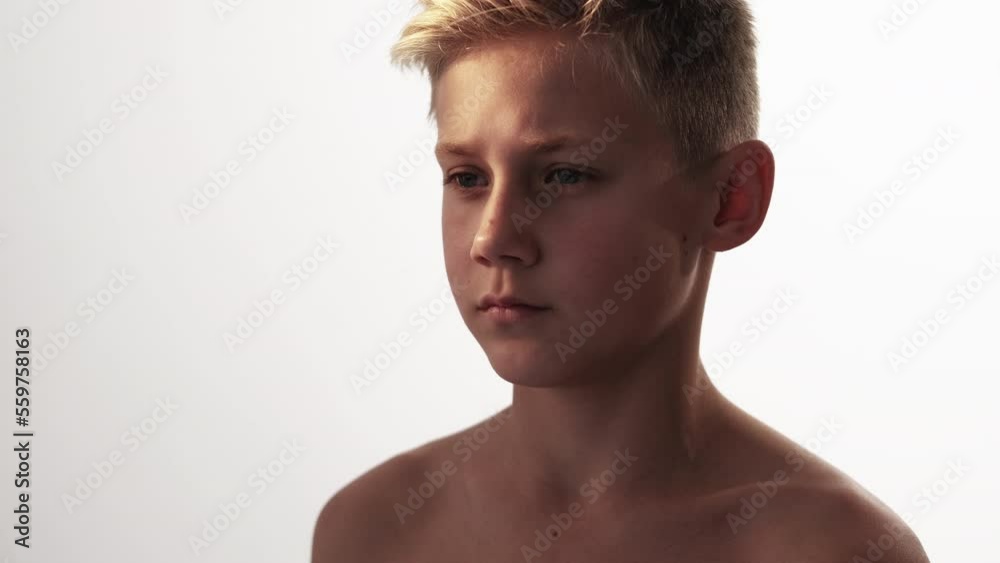 Concentrated boy. Kids model. Inner feelings. Serious teenager male ...