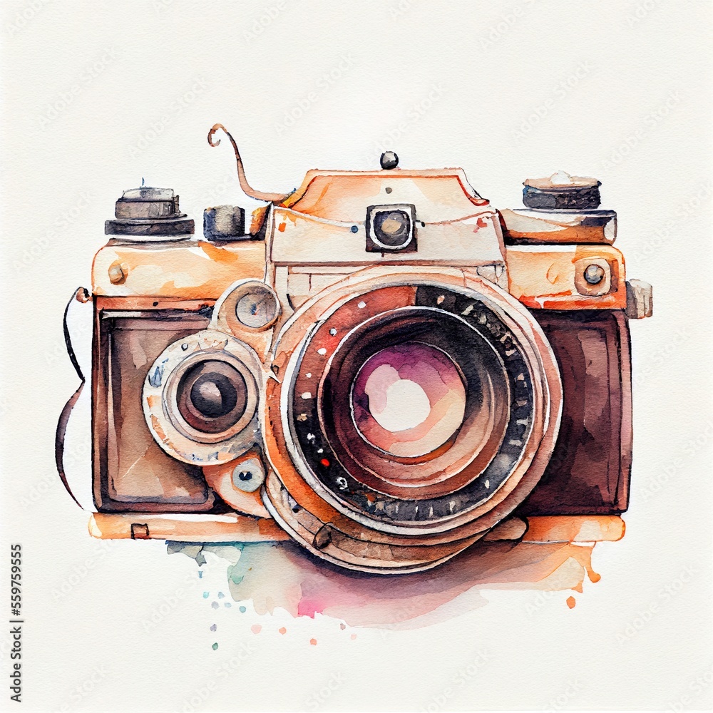 Vintage retro watercolor camera. Perfect for photography logo ...