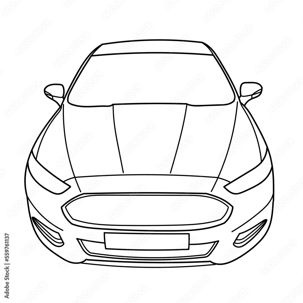 Outline drawing of a classic american sport car from front and side ...