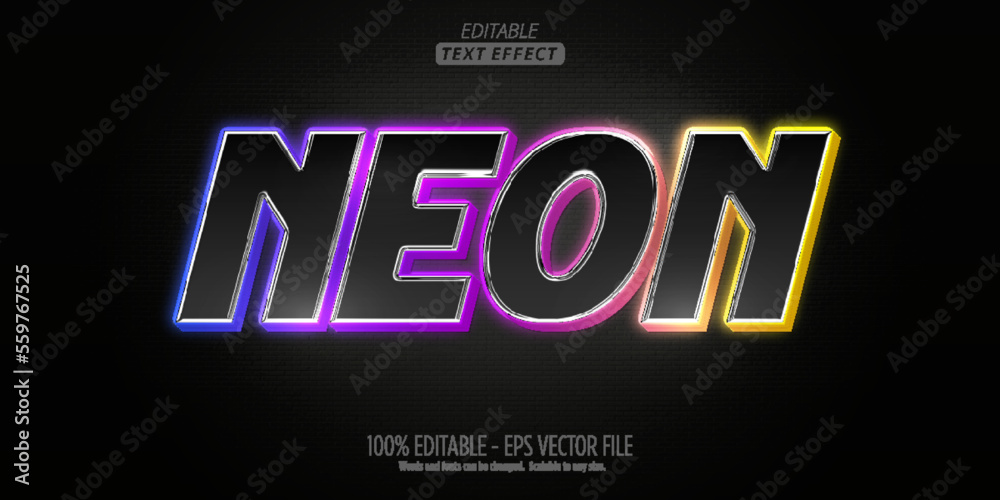 Neon glowing text effect, editable neon light text style Stock Vector ...
