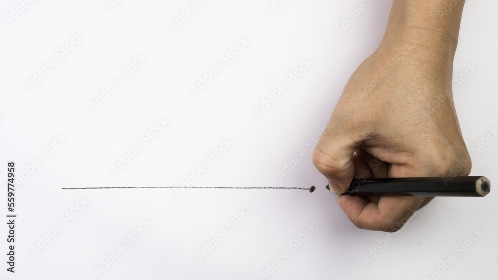 Writing pencil line and end point on white paper background. Stock ...