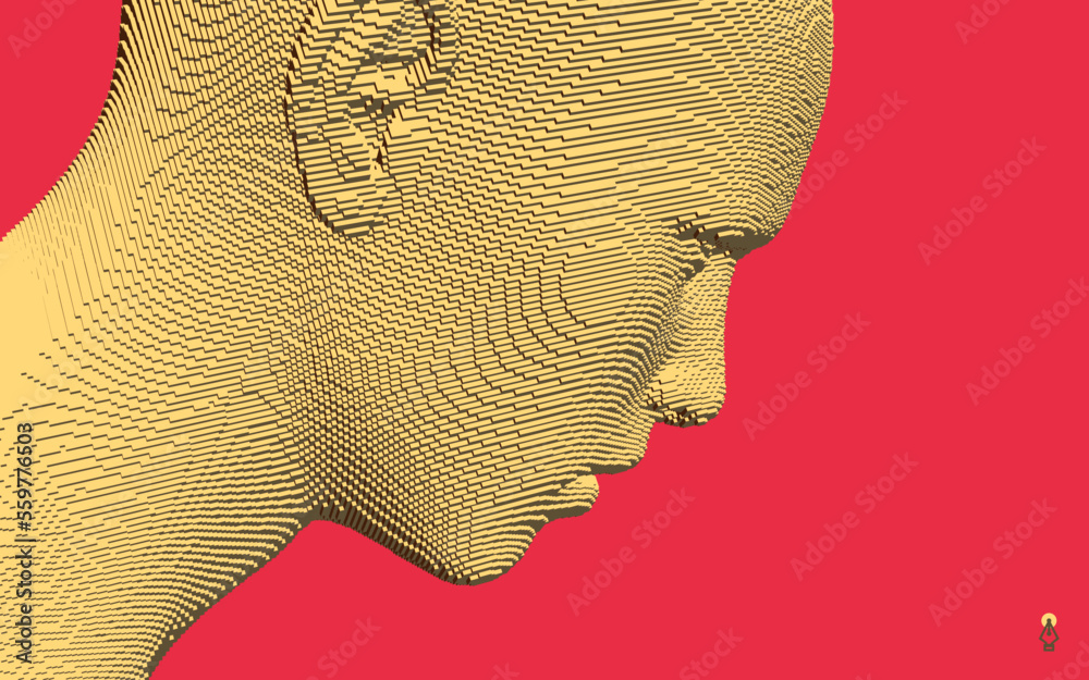 Abstract digital human head constructing from cubes. Minimalistic ...