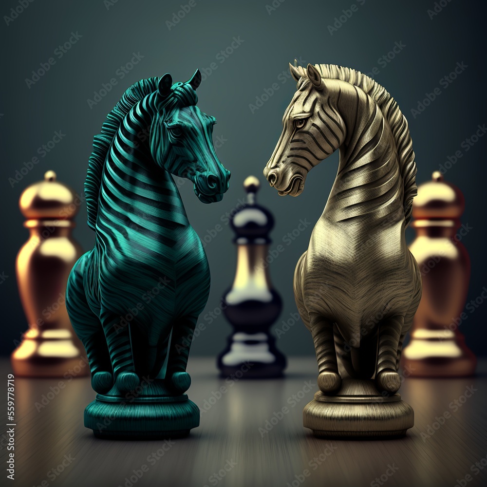 animal chess pieces striped zebra horse animal zoo chess mat Stock ...