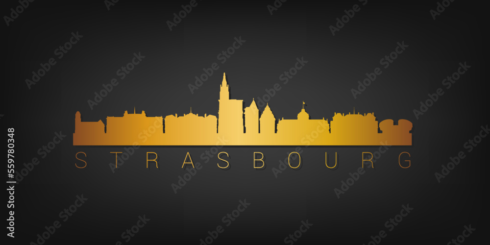 Strasbourg, France Gold Skyline City Silhouette Vector. Golden Design ...