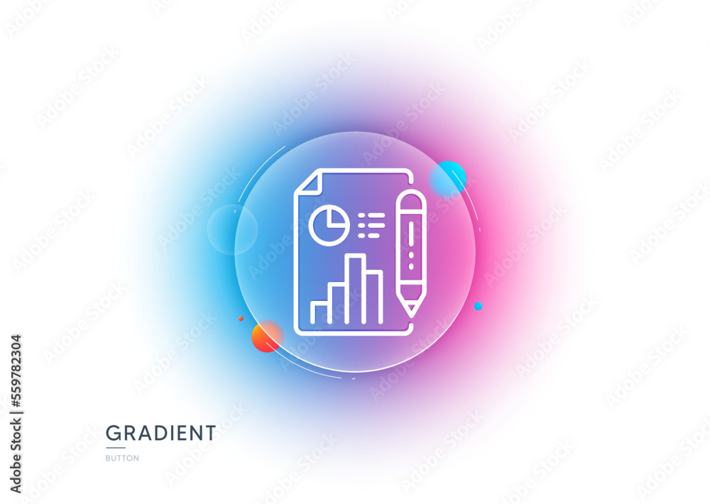 Report document line icon. Gradient blur button with glassmorphism. Column graph sign. Growth ...