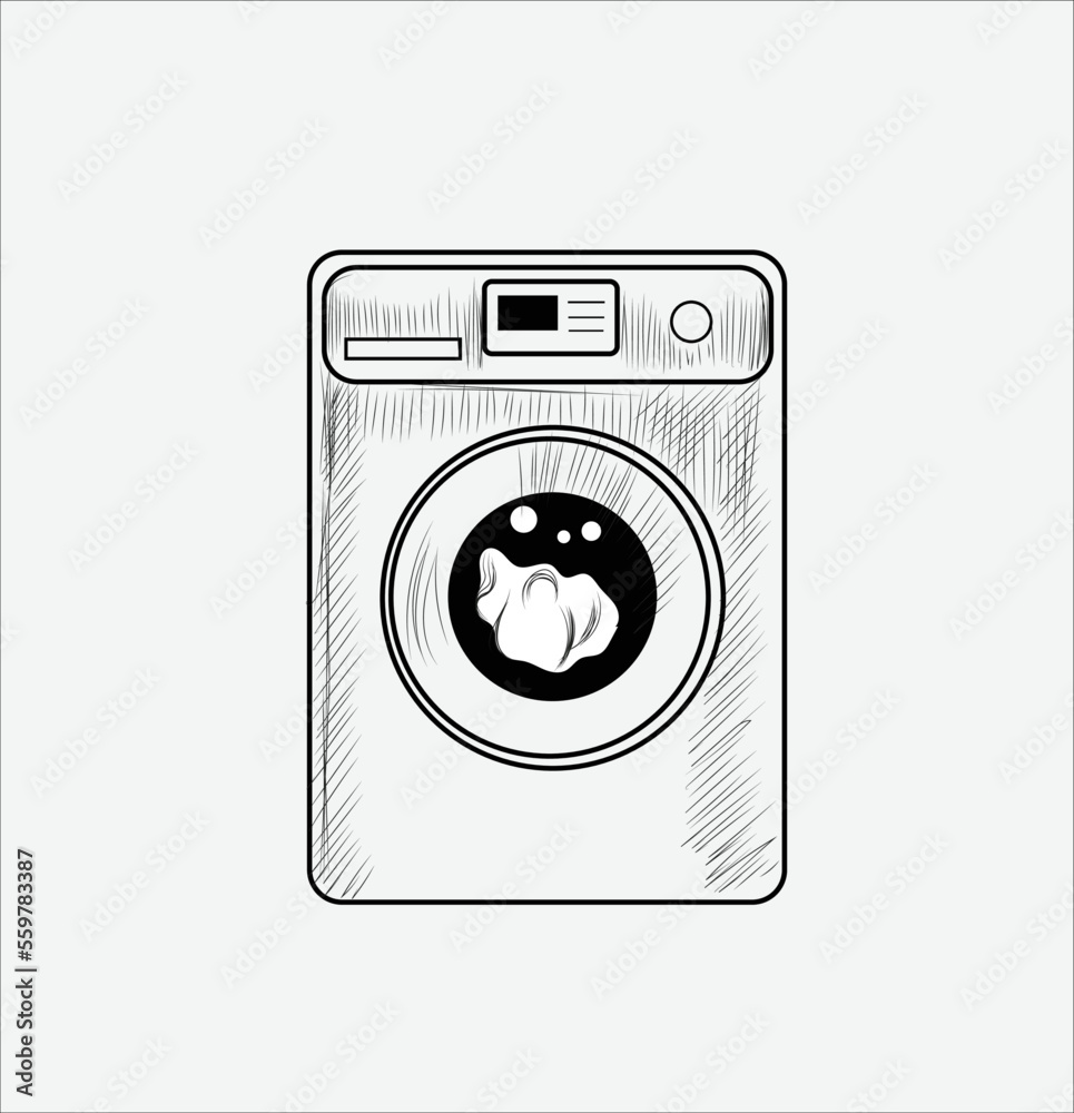 Hand draw washing machine sketch vector illustration Stock Vector ...