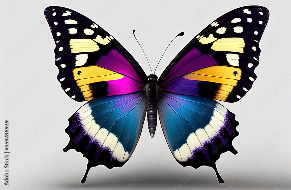 butterly with snowdrop and daffaodil flowers in wing, garnet and ...