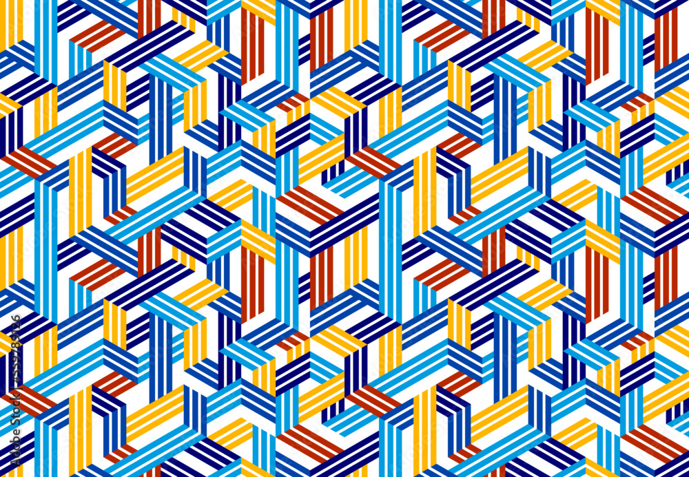 Seamless Isometric Lines Geometric Pattern 3d Cubes Vector Tiling Background Architecture And