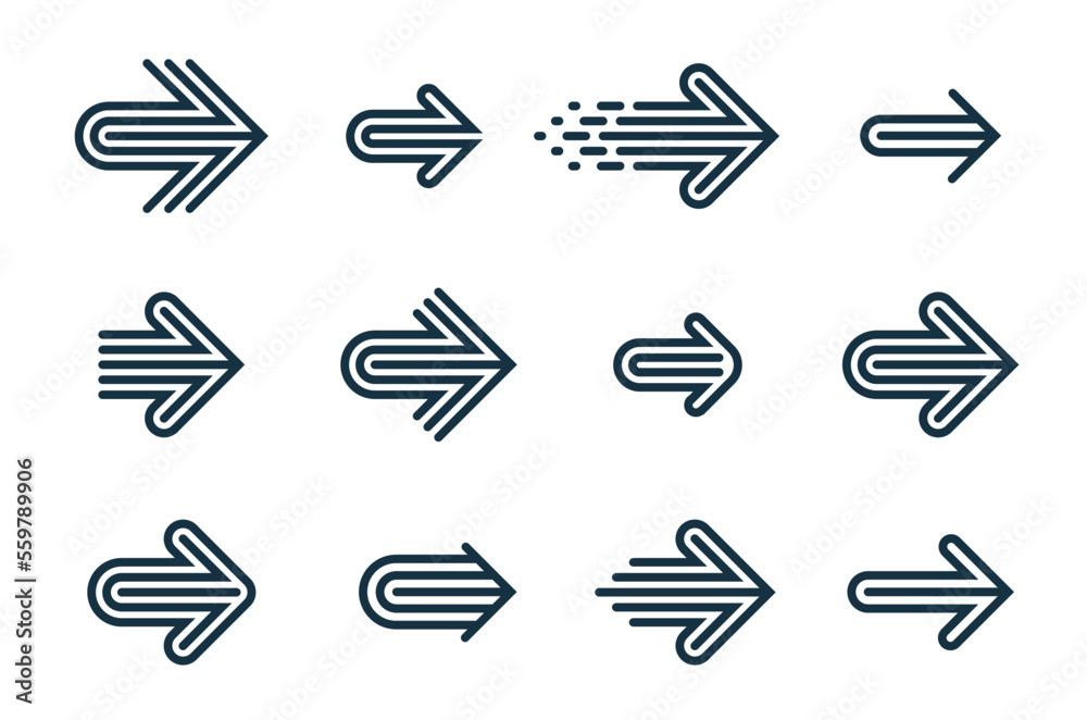 Linear arrow logos vector set, collection of arrows symbols for use as ...