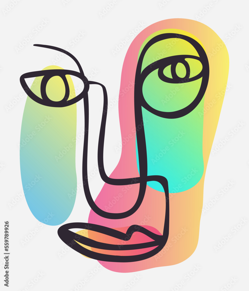 Contemporary hand drawn line art of surreal face portrait. Concept art ...
