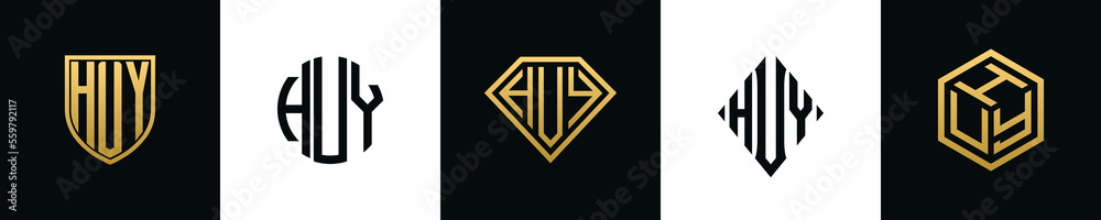 Initial letters HUY logo designs Bundle. This collection incorporated ...