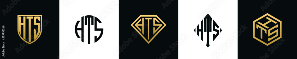 Initial letters HTS logo designs Bundle. This collection incorporated with shield, round ...