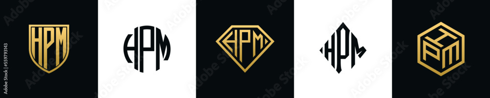 Initial letters HPM logo designs Bundle. This collection incorporated ...