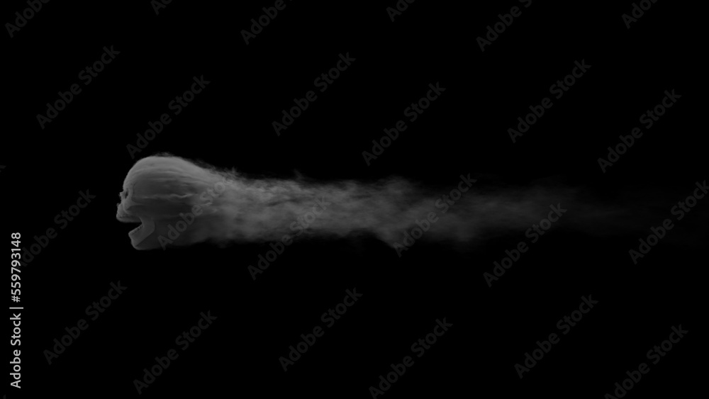 3d render Flying smoke skull side view with alpha channel Stock ...