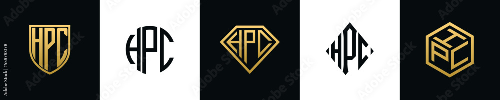 Initial letters HPC logo designs Bundle. This collection incorporated with shield, round ...