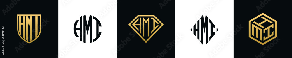 Initial letters HMI logo designs Bundle. This collection incorporated with shield, round ...