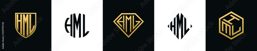 Initial letters HML logo designs Bundle. This collection incorporated ...