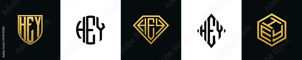 Initial letters HEY logo designs Bundle. This collection incorporated ...