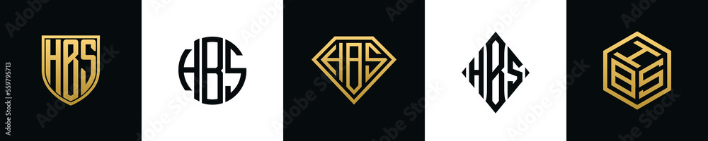 Initial letters HBS logo designs Bundle. This collection incorporated with shield, round ...