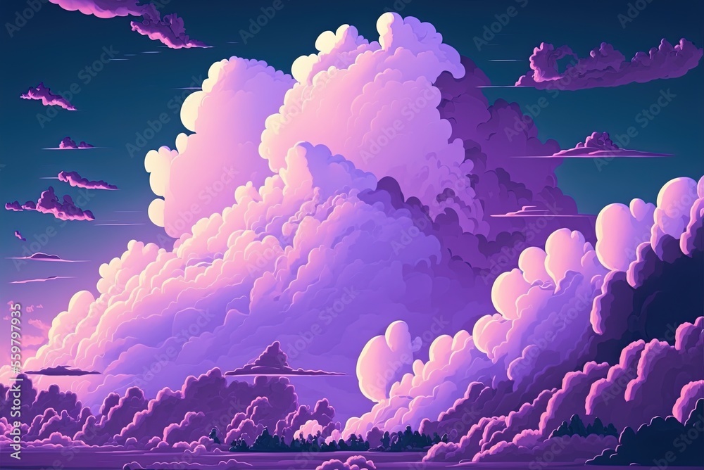 Nighttime overcast sky with a purple backdrop and a clump of cumulus ...
