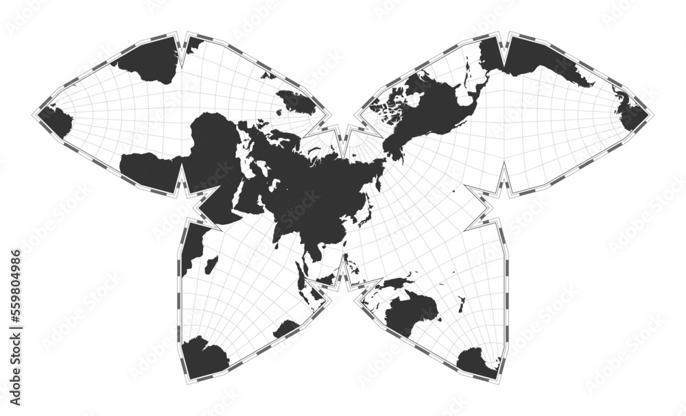 Vector world map. Steve Waterman's butterfly projection. Plain world geographical map with ...