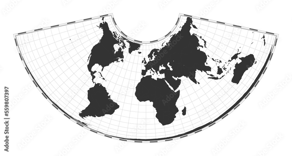 Vector world map. Albers conic equal-area projection. Plain world ...