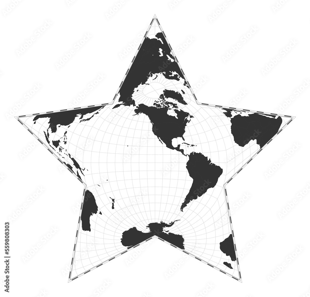 Vector world map. Berghaus star projection. Plain world geographical ...