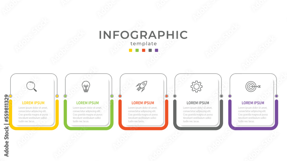 Thin line process business infographic with square template. Vector ...