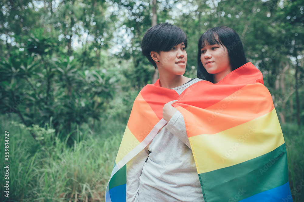 Couple of girl with girl,LGBT Pride month concept,Asian Handsome male ...