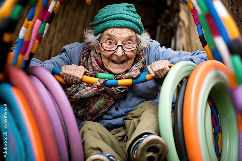 old woman has an extremely fun activity generative ai funny scene ...