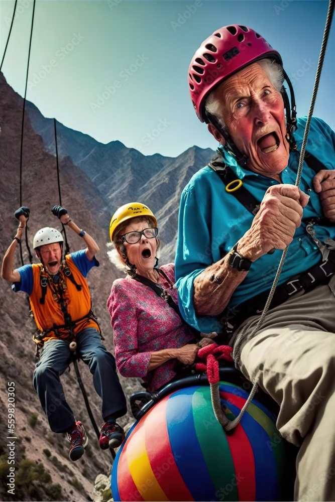 Group of old people having extreme activity generative ai scene showing ...