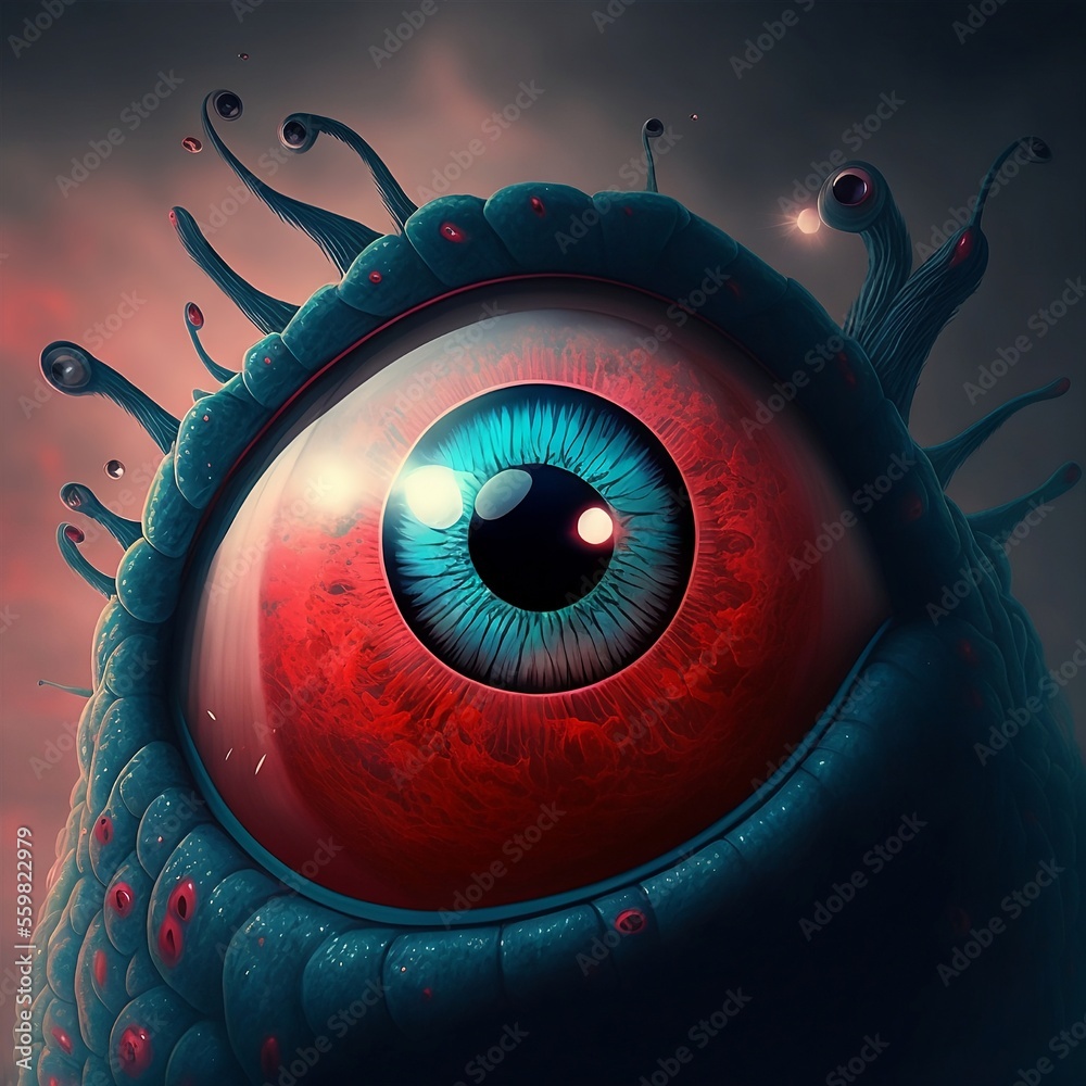 Red Eye in the Sky: Blue Aliens Look Up in Wonder - Illustration ...