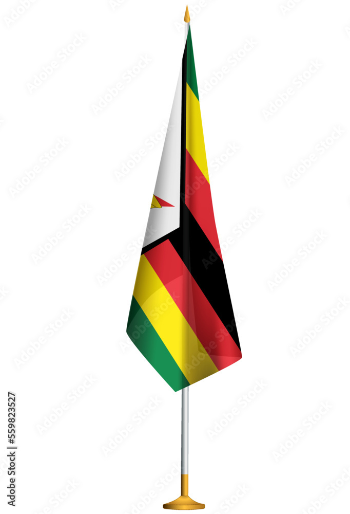 Isolated small national flag of Zimbabwe vector with golden flagpole ...