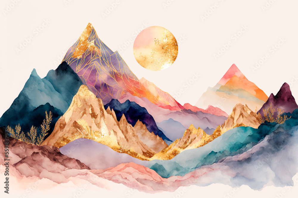 Abstract mountains, design for prints, postcards or wallpaper with ...