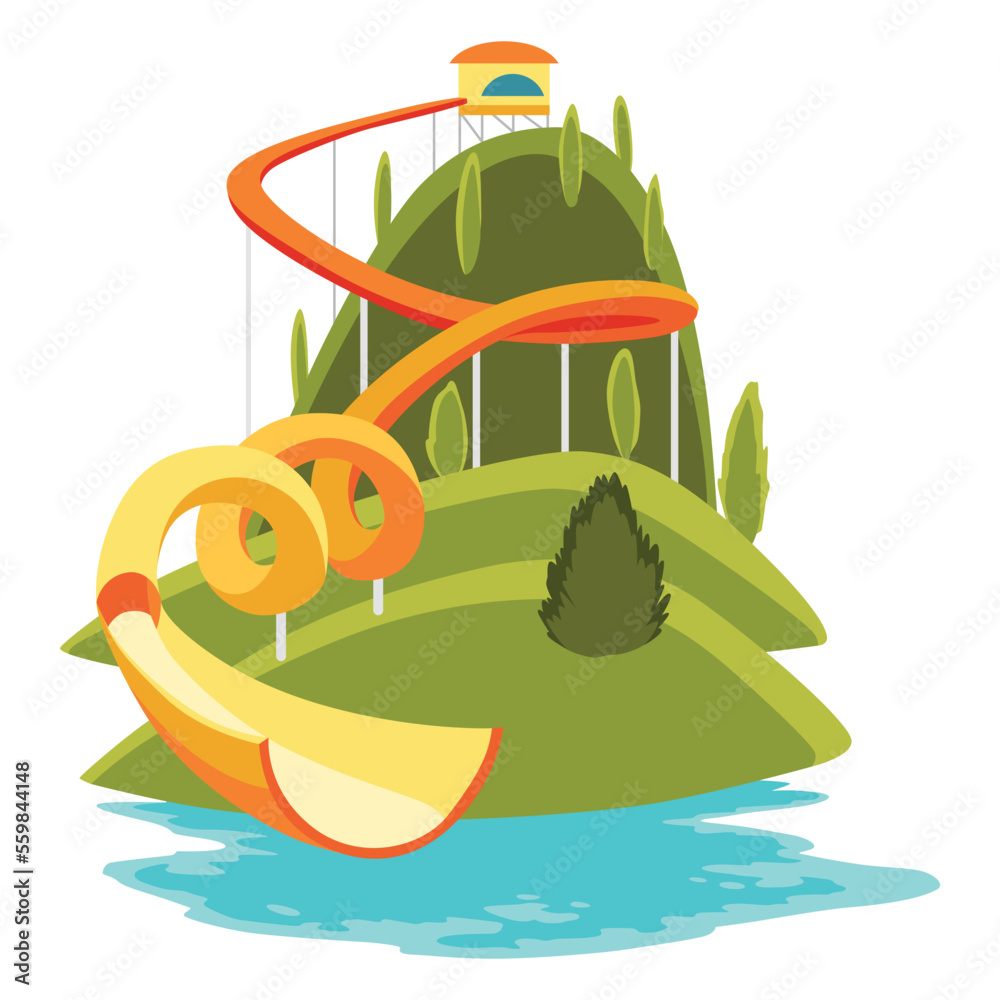 Waterpark water slide with colored plastic screw slide. Aquapark and ...