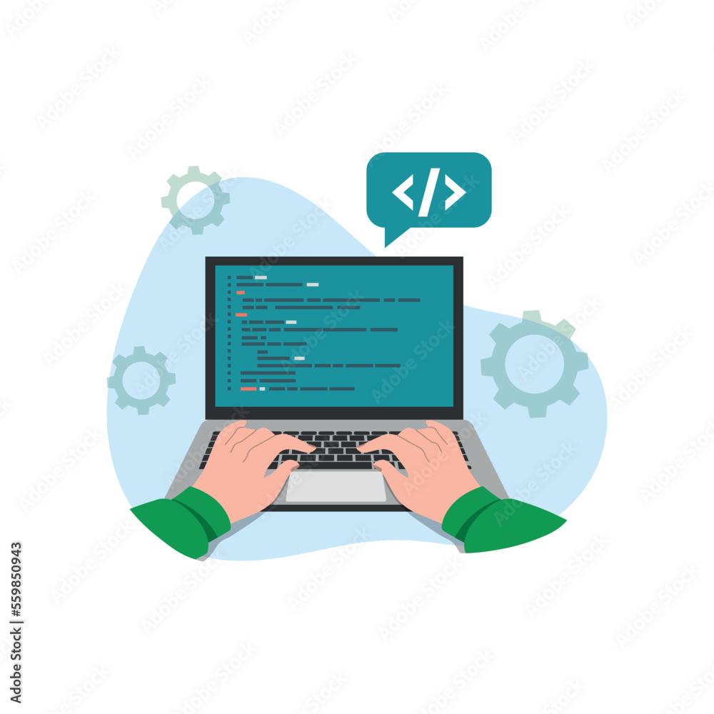 Vector illustration coding and programming software on laptop computer screen concept vector ...
