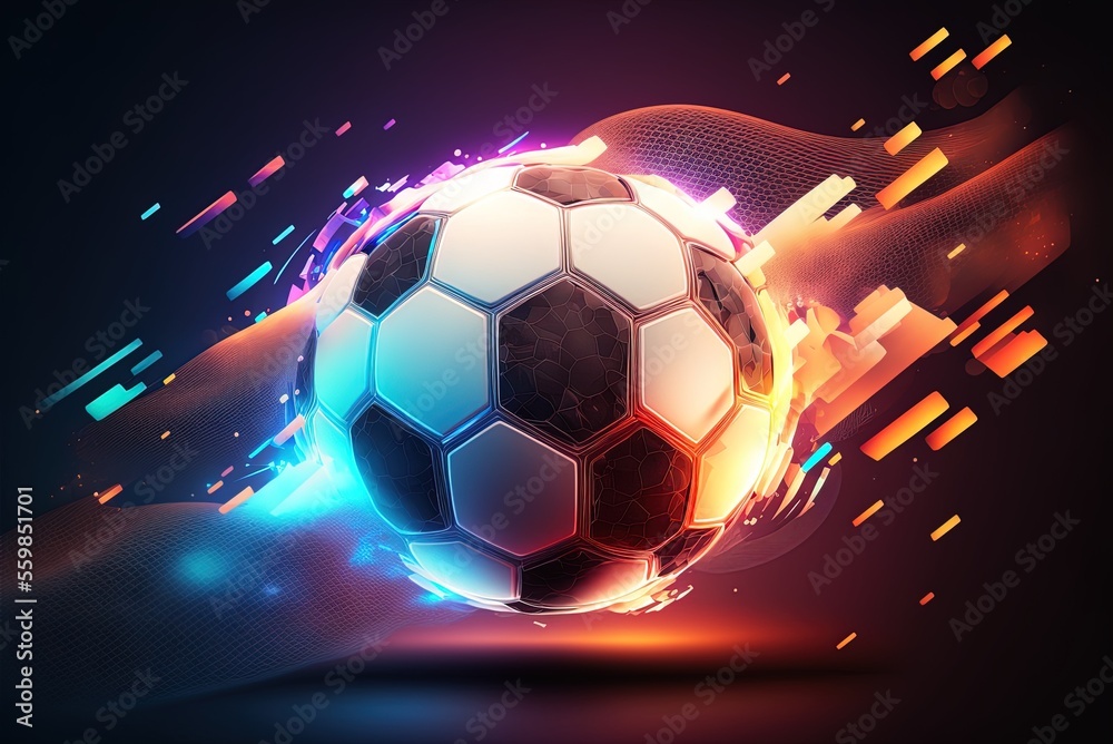 A genuine football on a field that has been abstracted to show the ...