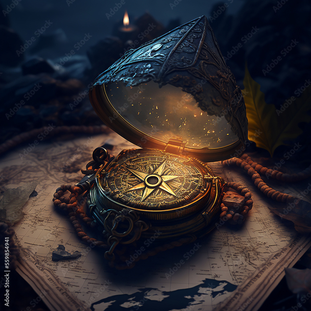 Mid-journey render of the pirate compass Stock Illustration | Adobe Stock