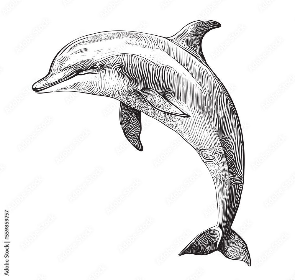 Cute Dolphin Sketch Hand Drawn Engraving Style Vector Illustration Stock Vector Adobe Stock