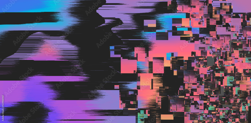 Abstract geometric background with pixel noise and VHS like distortion ...
