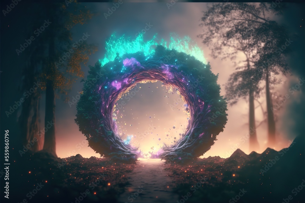 Fantasy magic portal. Portal in the elven forest to another world ...