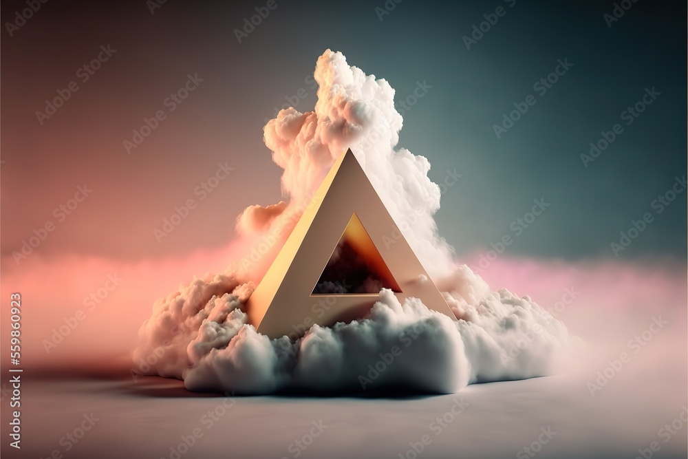3D abstract art rendering of a surreal pyramid in curved wavy organic ...