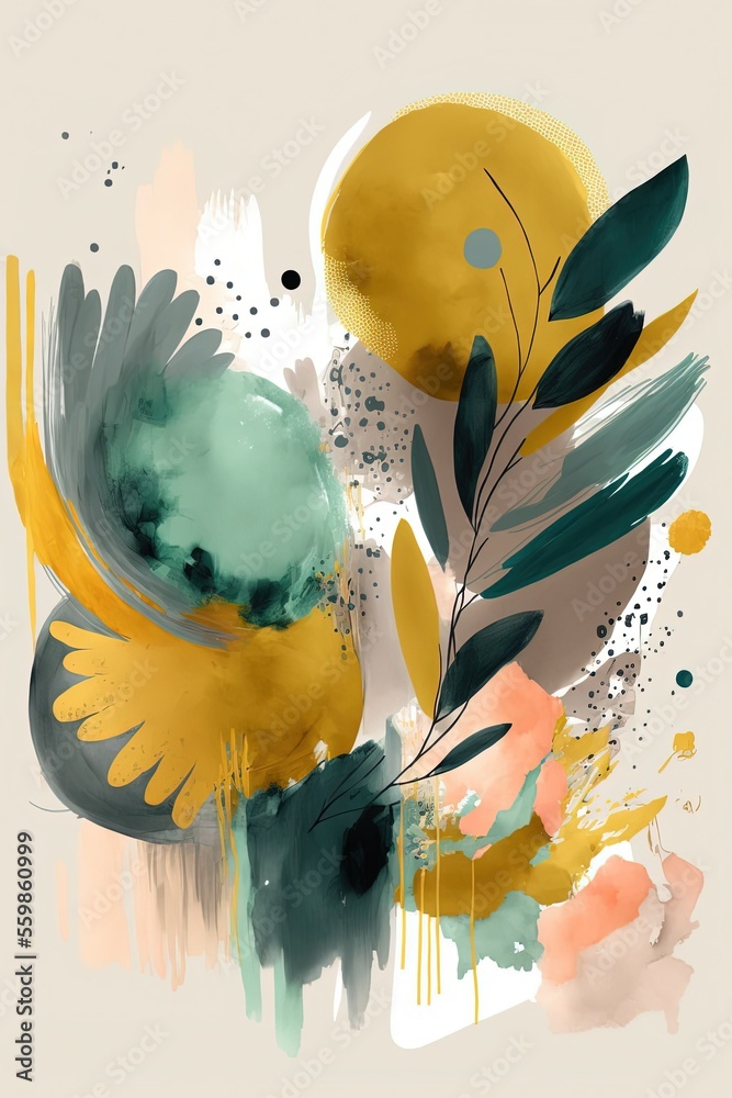 Neutral botanical abstract landscape, minimalism, pastel colors, white ...