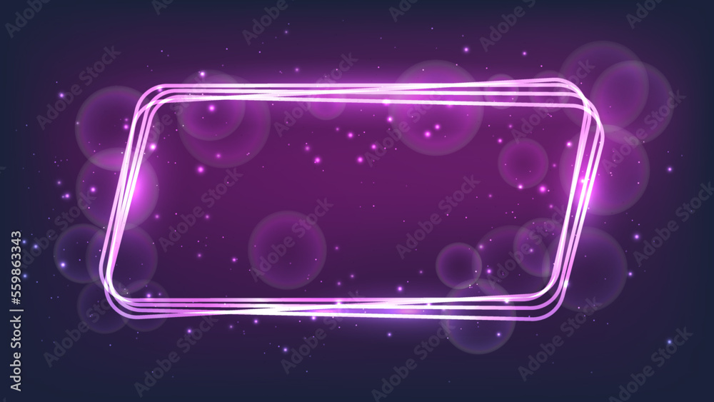 Neon rounded parallelogram frame with shining effects and sparkles ...