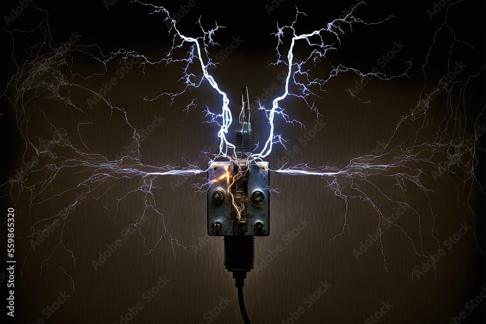 a electrical outlet with a lightning bolt coming out of it and a wire ...