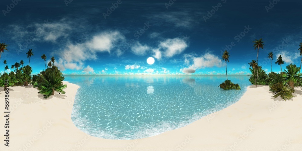 beach with palm trees on an island at sunset. HDRI, environment map ...