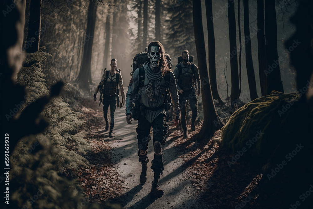 zombies in the forest, created by a neural network, Generative AI ...