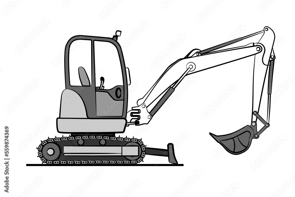 A sketch of mini hydraulic excavator for earthmoving, construction ...