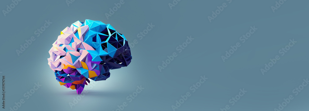 smart brain with polygons design, panoramic layout. Generative Ai Stock ...